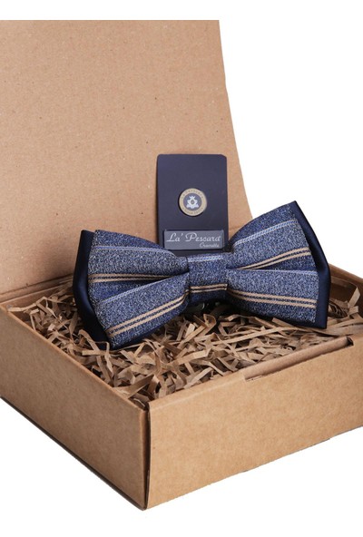 Kravatkolik Mavi Çizgi Desen Papyon P1162