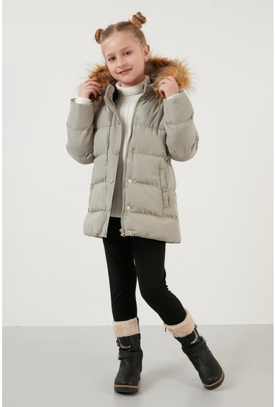 Lela Yakası Suni Kürklü Kapüşonlu Cepli Mont Kız Çocuk Mont 6028720