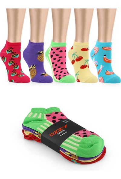 Ozzy Socks 5 Çift Eğlenceli Desenler Kadın Patik Çorap OZZYP006
