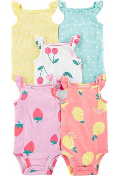 Carter's Kız Bebek Kolsuz Body Set Kolsuz 5'li Paket