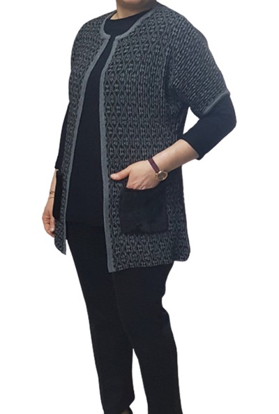 Elsin Butik Kadın Büyük Beden Örme Yelek Cep Tüy ve Renk Detaylı Yelek AYD9415 Elsin Butik Kadın Büyük Beden Örme Yelek Cep Tüy ve Renk Detaylı Yelek AYD9415