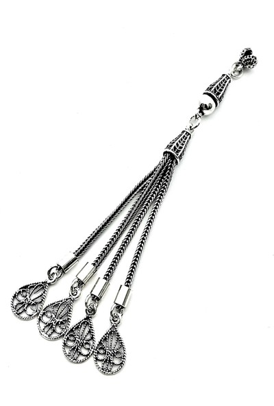 Ebrar Tesbih Gümüş Gümüş Tesbih Püskülü 4 Zincirli Orta Boy Gümüş Tesbih Püskülü Çoklu Püskül