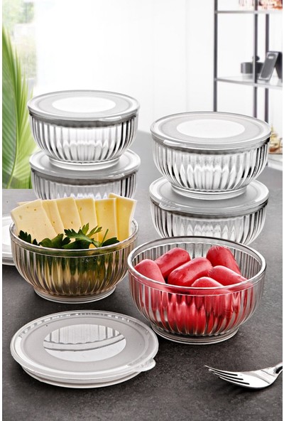 Blue Çarşım 6 Adet Vakum Kapaklı Akrilik Lüx Kırılmaz Saklama Takımı