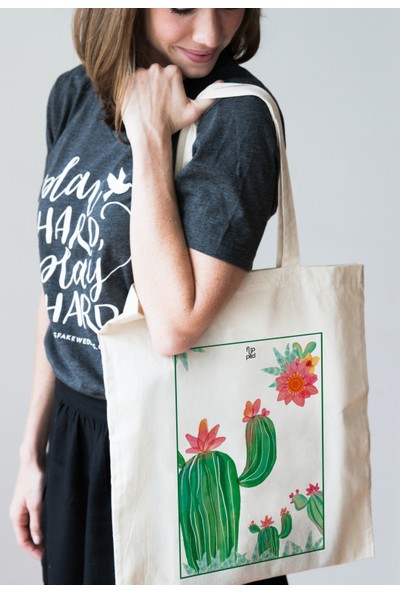 Flipped Kaktüs Tasarım Bez Çanta