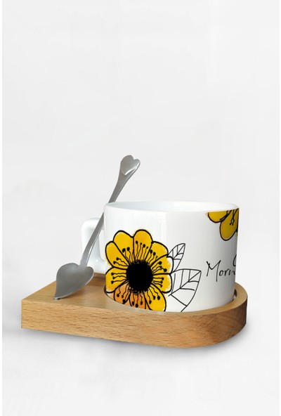 Yellow Flower Mıknatıslı Kalp Kaşıklı Nescafe Fincanı
