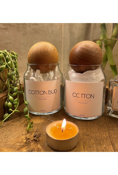 Bucolic 2’li Ahşap Kapaklı Cam Pamukluk Seti / Cotton- Cotton Bud Bucolic 2’li Ahşap Kapaklı Cam Pamukluk Seti / Cotton- Cotton Bud