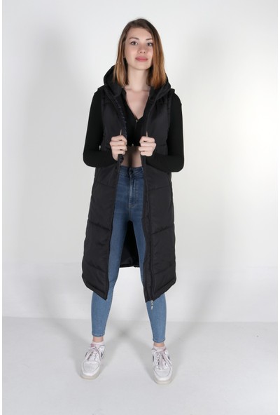 Barbora Tasarım Şişme Yelek Diz Boy Kapişonlu Uzun