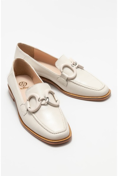 Elle Shoes Bej Deri Kadın Loafer