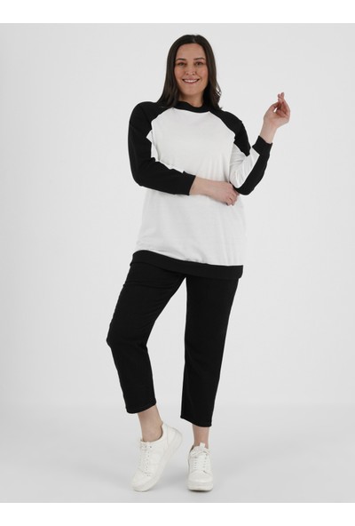 Alia Büyük Beden Garnili Tunik - Siyah Ekru - Alia