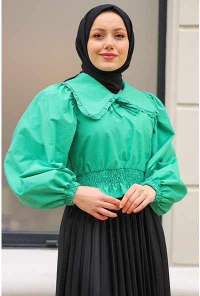 Meqlife Beli Büzgülü Bluz - Yeşil