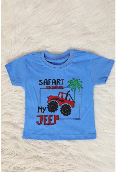 Julude Mavi Erkek Çocuk Likralı Bisiklet Yaka Baskılı T-Shirt P-038800