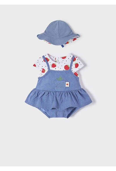 Mayoral Kız Bebek Yazlık Kısa Etekli Tulum Şapka 2 Li Set 1616