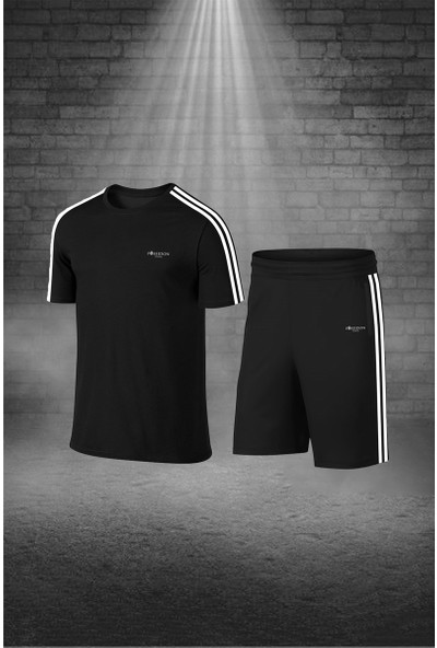 Erkek Siyah Dri-Fit Kumaş Yuvarlak Yaka Cepli Şık Konforlu Tişört Şort Seti (S-3xl)