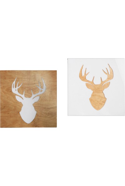 Evsimo Geyik Tablo Ikili Set Kayın-Beyaz