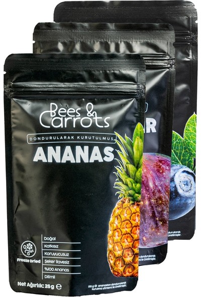 Bees And Carrots Freeze Dried Meyve Kıtırı Dondurularak Kurutulmuş Ananas Siyah Incir Yaban Mersini Bees And Carrots Freeze Dried Meyve Kıtırı Dondurularak Kurutulmuş Ananas Siyah Incir Yaban Mersini