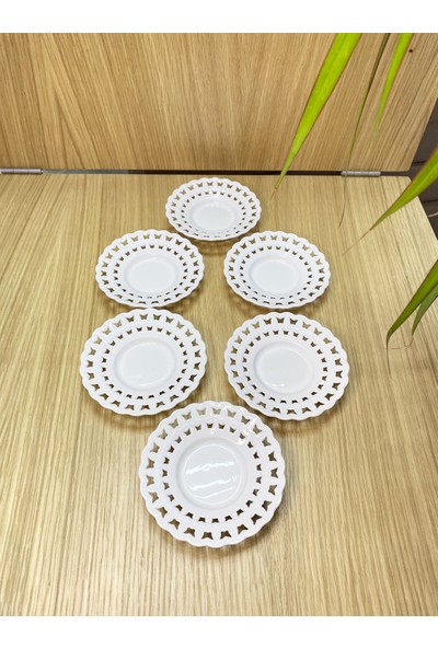 Miazze Morry Bone Porselen 6 Lı Kelebek Desenli Delikli Çay Tabağı