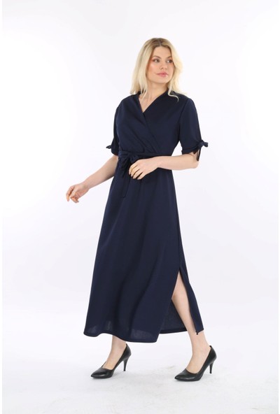 Modayız Büyük Beden Uzun Yırtmaçlı Kruvaze Yaka Elbise 28C-2133