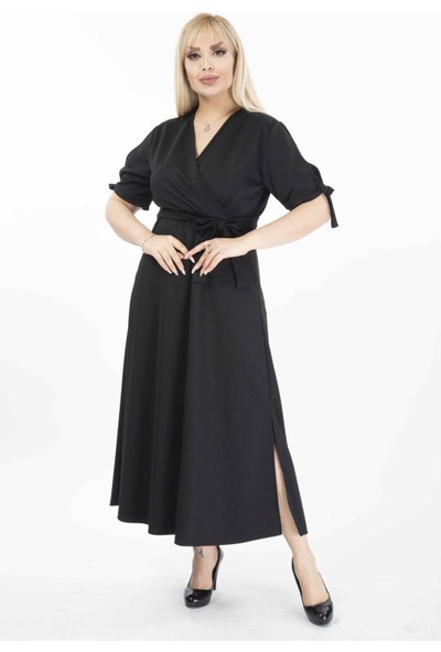 Modayız Büyük Beden Uzun Yırtmaçlı Kruvaze Yaka Elbise 28C-2130