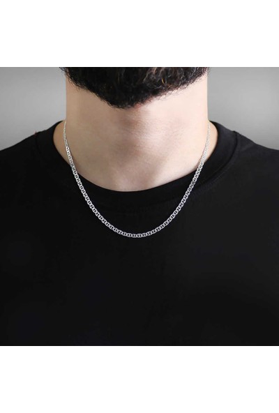 Nipora 925 Ayar 50 cm 80 Mikron Barlı Gümüş Erkek Zincir Kolye