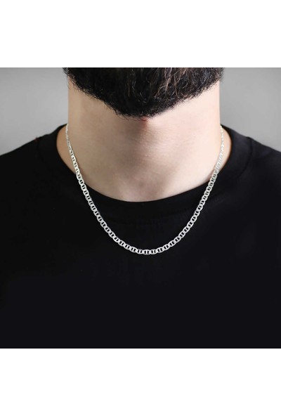 Nipora 925 Ayar Gümüş 50 cm 100 Mikron Barlı Erkek Zincir Kolye