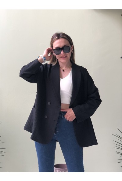 Gözde Tasarım Butik Siyah Renk Şal Yaka Kruvaze Cepli Oversize Keten Ceket Gözde Tasarım Butik Siyah Renk Şal Yaka Kruvaze Cepli Oversize Keten Ceket