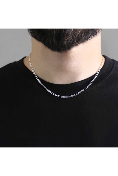 Nipora 925 Ayar Gümüş 45 cm 60 Mikron Figaro Erkek Zincir Kolye