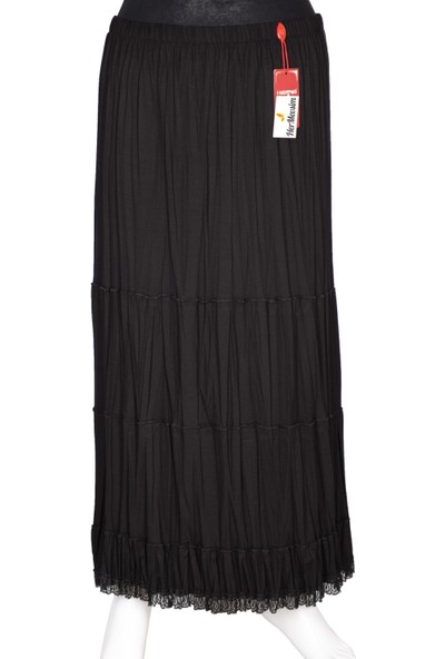 Hesna Kadın Sevcan Çingene Lastikli Astarsız Siyah Etek