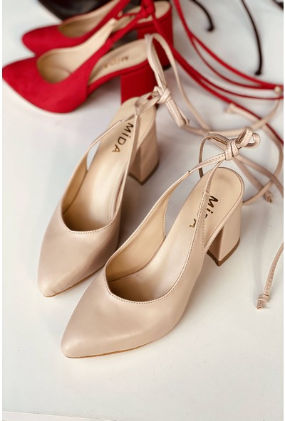 Mida Shoes Ten Deri Bağıcıklı Topuklu Ayakkabı Mida Shoes Ten Deri Bağıcıklı Topuklu Ayakkabı