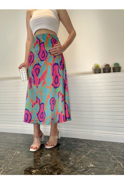 Pink Blanca Kadın Renkli Yüksek Bel Midi Boy Tasarım Saten Etek Pink Blanca Kadın Renkli Yüksek Bel Midi Boy Tasarım Saten Etek