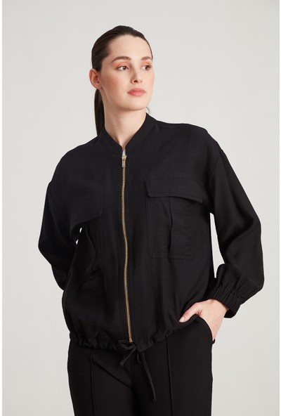 Önü Fermuarlı Mont - Siyah