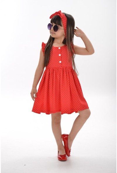 Shıneness Kız Çocuk Puantiyeli Kolsuz Elbise Bandana Iletakım