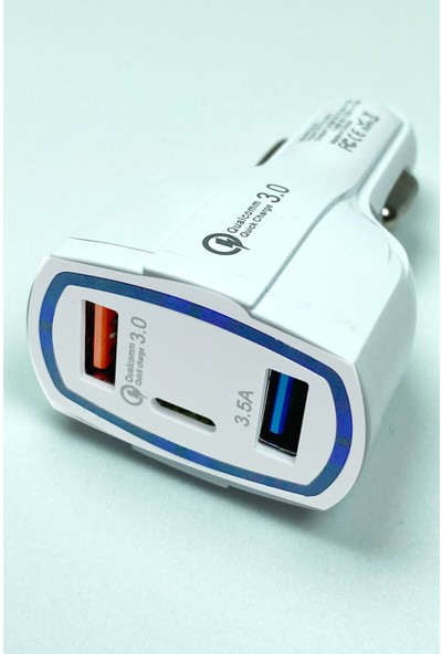 Çift Girişli Araç Içi Hızlı Şarj Soketi 3.0 7A Beyaz
