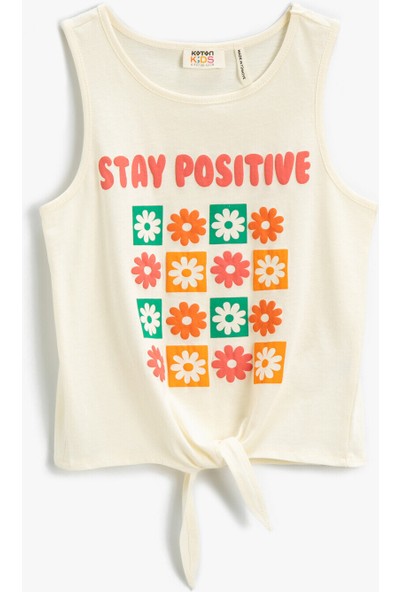 Koton Baskılı Bisiklet Yaka Üst Belden Bağlamalı Kolsuz Pamuklu