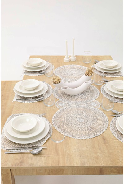 Favora 6 Kişilik Amerikan Servis Supla Runner Takımı Ekru Favora 6 Kişilik Amerikan Servis Supla Runner Takımı Ekru