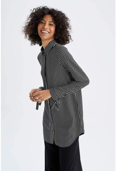DeFacto Regular Fit Çizgili Viskon Gömlek Tunik X7538AZ22SM
