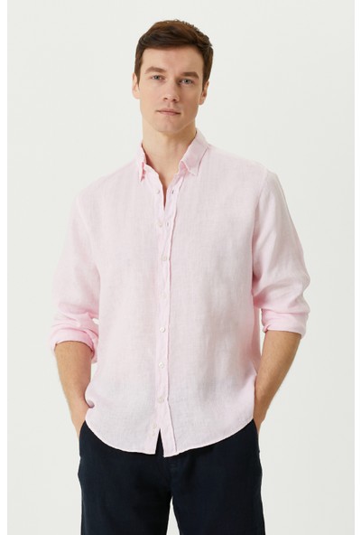 Network Comfort Fit Pembe Keten Gömlek