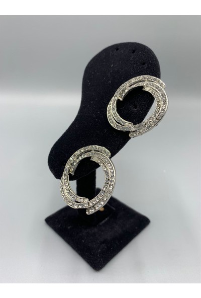 Bujiteri Dükkanı Gümüş Renk Zirkon Taşlı Yuvarlak Karışık Küpe