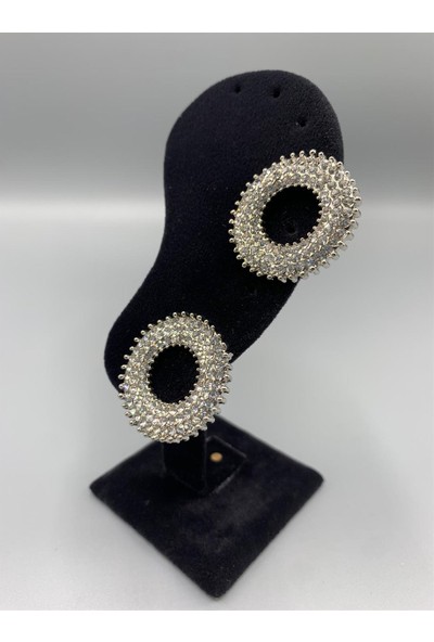 Bujiteri Dükkanı Gümüş Renk Zirkon Taşlı Yuvarlak Şekil Küpe Bujiteri Dükkanı Gümüş Renk Zirkon Taşlı Yuvarlak Şekil Küpe