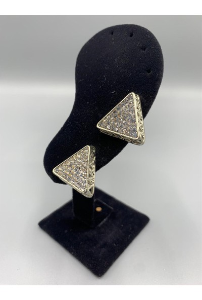 Bujiteri Dükkanı Gümüş Renk Üçgen Damla Taşlı Abiye Küpe