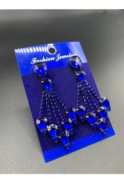 Bujiteri Dükkanı Lacivert Zümrüt Taşlı Damla Şekilli Abiye Küpe