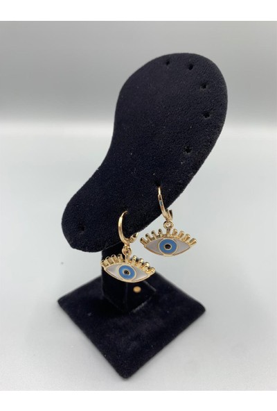 Bujiteri Dükkanı Gold Renk Kirpikli Göz Ikili Küpe