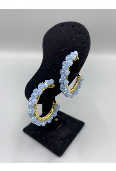 Bujiteri Dükkanı Büyük Boy Mavi Boncuklu Halka Küpe Bujiteri Dükkanı Büyük Boy Mavi Boncuklu Halka Küpe