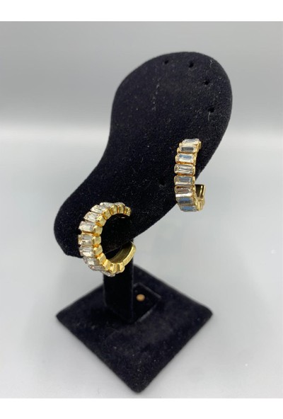 Bujiteri Dükkanı Gold Renk Diktörgen Taşlı Halka Küpe