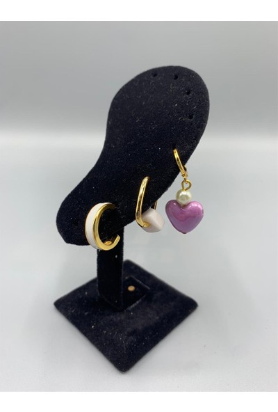 Bujiteri Dükkanı Gold Renk Mor Kalp Figürlü Mineli Üçlü Küpe Bujiteri Dükkanı Gold Renk Mor Kalp Figürlü Mineli Üçlü Küpe