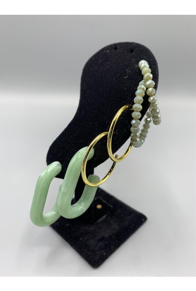 Bujiteri Dükkanı Yeşil Renk Boncuklu ve Sıfır Set Küpe