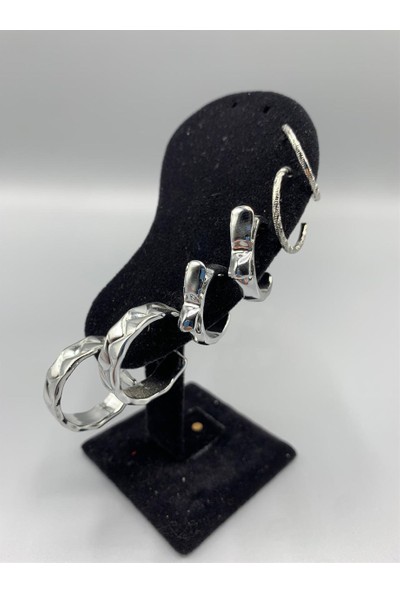 Bujiteri Dükkanı Gümüş Renk Kurdele Üç Boy Set Küpe