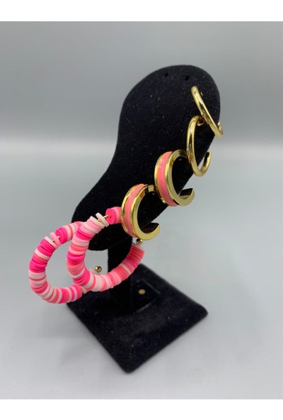 Bujiteri Dükkanı Pembe Beyaz Büyük Fimo Boncuklu Altılı Set Küpe Bujiteri Dükkanı Pembe Beyaz Büyük Fimo Boncuklu Altılı Set Küpe