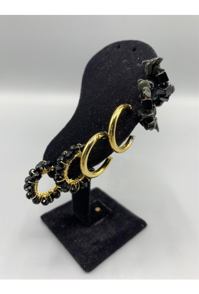 Bujiteri Dükkanı Siyah Renk Boncuklu ve Çakıl Taşlı Set Küpe Bujiteri Dükkanı Siyah Renk Boncuklu ve Çakıl Taşlı Set Küpe