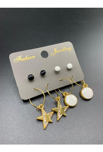 Bujiteri Dükkanı Gold Renk Yarım Taşlı Yıldız Altılı Set Küpe Bujiteri Dükkanı Gold Renk Yarım Taşlı Yıldız Altılı Set Küpe