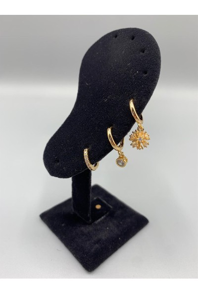 Bujiteri Dükkanı Gold Renk Zirkon Taşlı Kristal Top Üçlü Set Küpe Bujiteri Dükkanı Gold Renk Zirkon Taşlı Kristal Top Üçlü Set Küpe